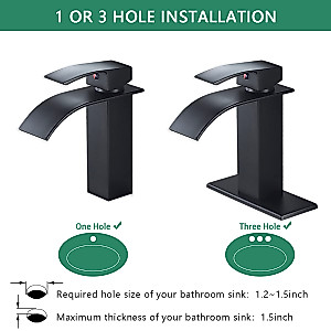 VOTON Black Bathroom Faucets Modern Waterfall Bathroom Sink Faucet Matte Black Single Handle Bathroom Faucet for 1 or 3 Holes with Deck Plate, Rv Sink Camper Farmhouse Bathroom Utility Remodel Faucet