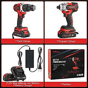 Behappy Cordless Drill Combo Kit, 1000ln-lbs Drill Driver and 2600In-lbs Impact Driver 21V, Brushless Power Tool Kit with 2 Lithium-Ion Batteries, 1Charger