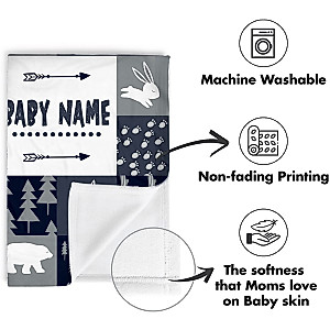 Ruby Star Personalized Baby Blanket for Boy, Cozy Plush Fleece Blanket, Custom Baby Name, Includes Baby Onesie and BIB, Bankets for Kid (Woodland), Full