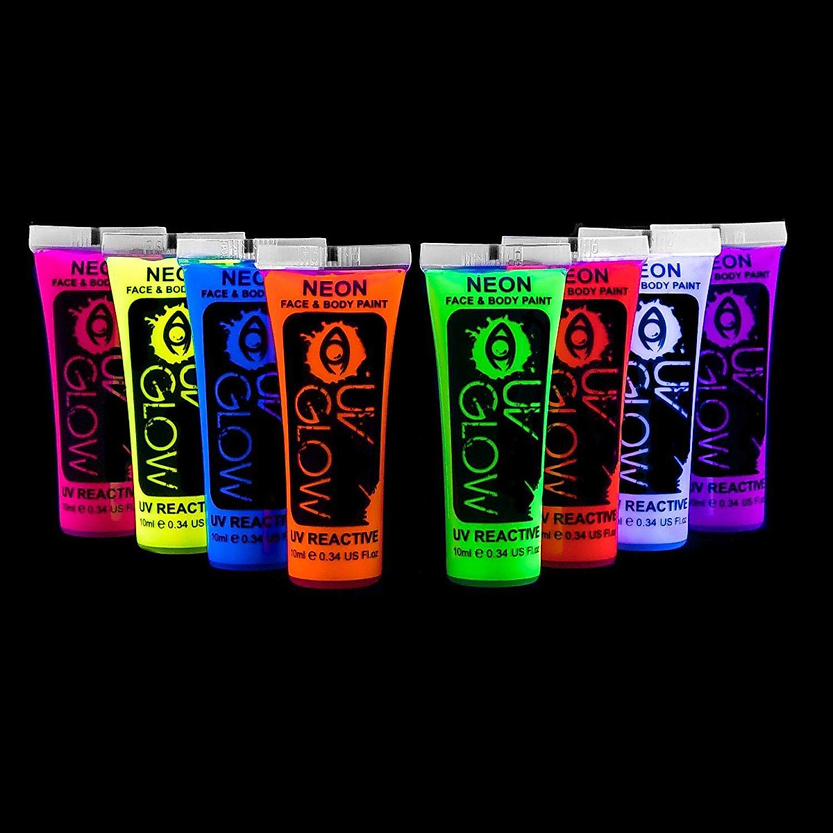 Uv Glow Blacklight Face and Body Paint 0.34oz - Set of 8 Tubes - Neon Fluorescent (All Colours)