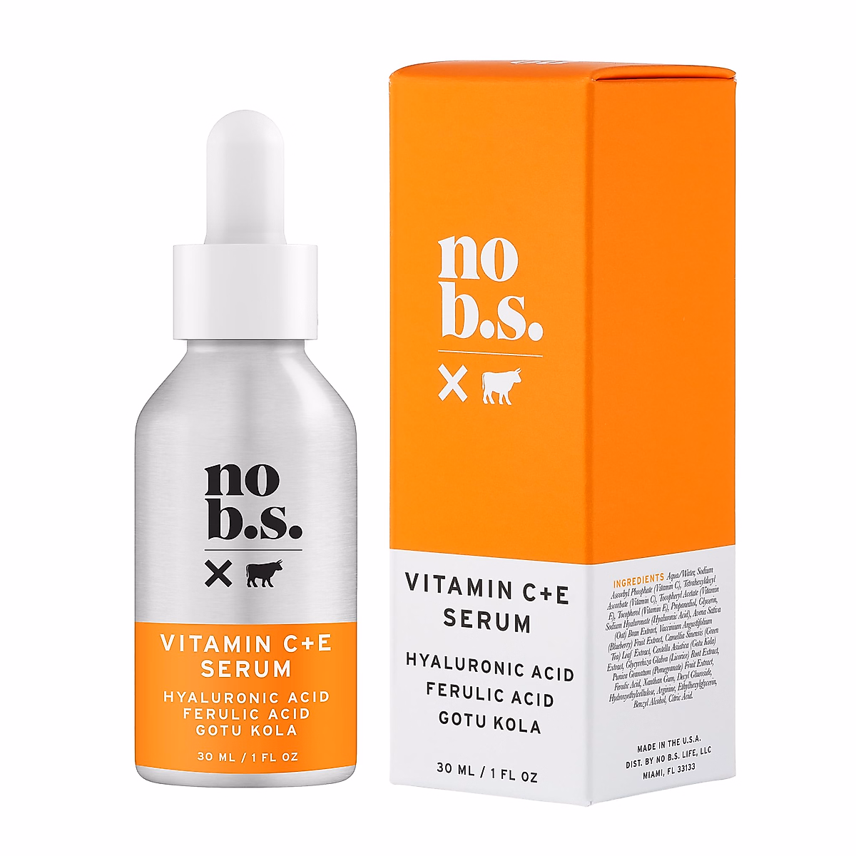 No B.S. (No Bad Stuff) Vitamin C + E Serum - Firming Face Serum for Anti-Aging, Smooths, Hydrates, Plumps Fine Lines & Reduces Dark Spots (1 fl oz)