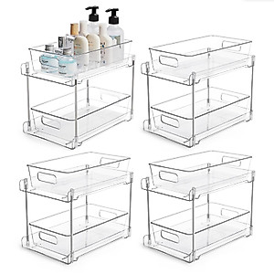 Bottone 2Tier Clear Organizer Under Sink Container Undersink Kitchen Shelf Medicine Cabniet Storage Bins Bottom Sliding Basket Bathroom Standing Space