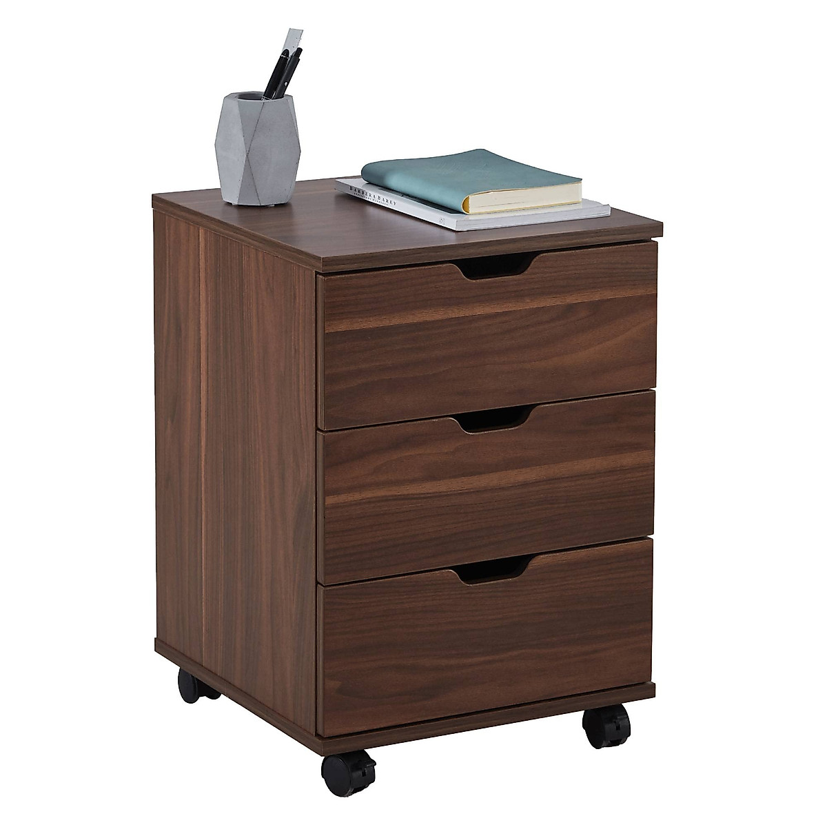 VICLLAX 3 Drawer Dresser Mobile Cabinet Under Desk Storage for Home Office, Fully Assembled Except Casters, Brown Walnut