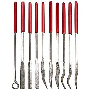 Yakamoz 10 Pcs Assorted Mini Diamond File Set Flat Needle Square Round Shape Rifler Files for Metal Jewelers Glass Wood Carving Craft Handy Curved Files Tool - 3x140mm