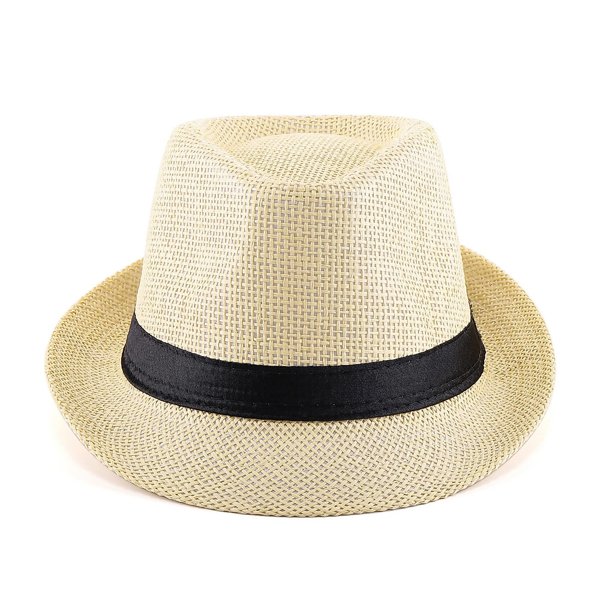 FALETO Unisex Summer Panama Straw Fedora Hat Short Brim Beach Sun Cap Classic (#011 Pack for 4 Colros)