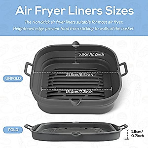 Loveuing Silicone Air Fryer Liners Square - Reusable Airfryer Silicone Basket - Easy to Clean Air Fryers Silicone Pot for 5.8 to 8 Qt Air Fryer Baking Tray Oven Accessories, 8.5 Inch Large