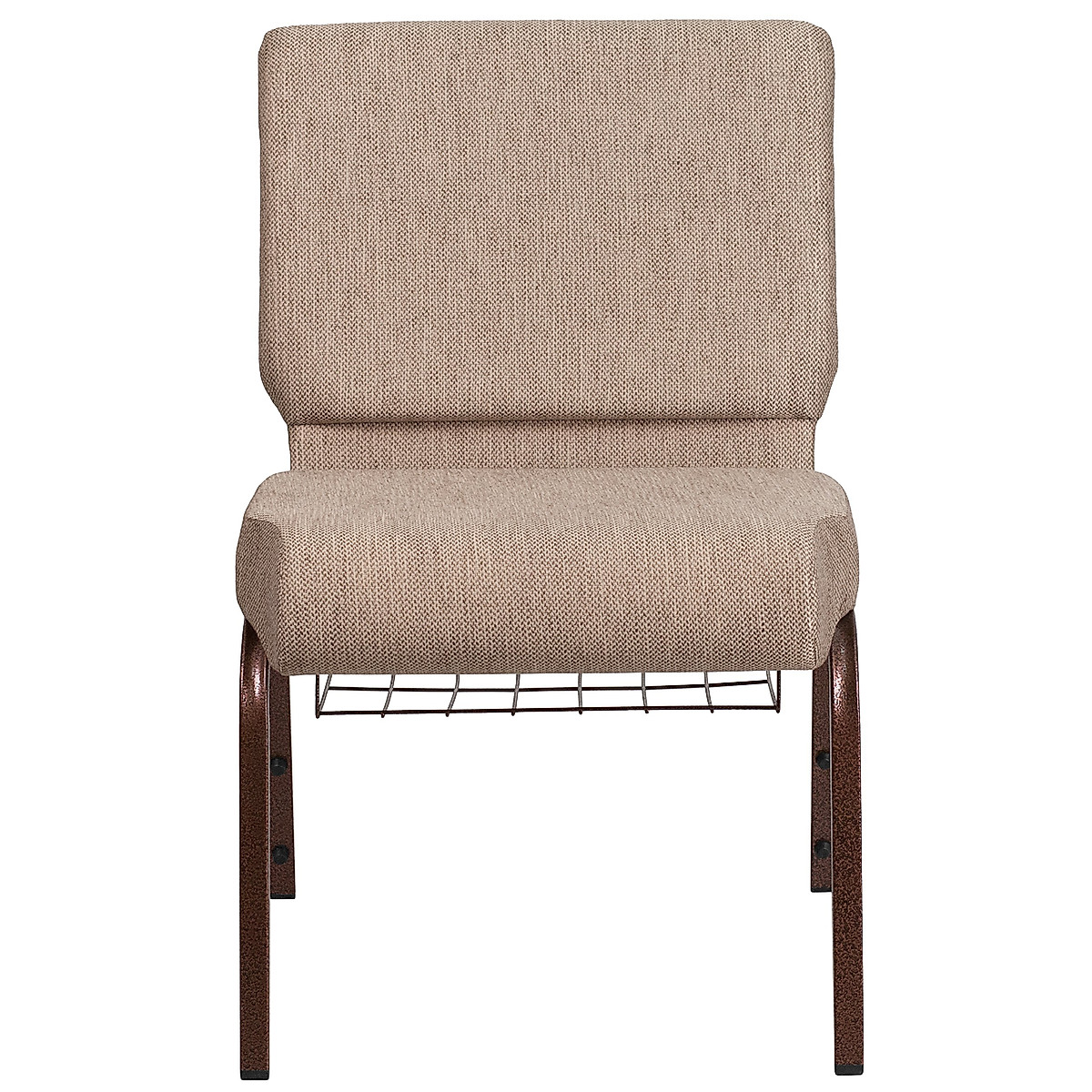 EMMA + OLIVER 21" W Church Chair, Beige Fabric Book Rack/Copper Vein Frame