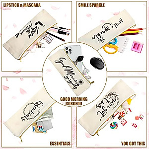 10 Pieces Canvas Pencil Bag with Zipper Canvas Pen Pouch Makeup Bag Pencil Case Cosmetic Bag Travel for Office and Back to School, 7.9 x 3 inch