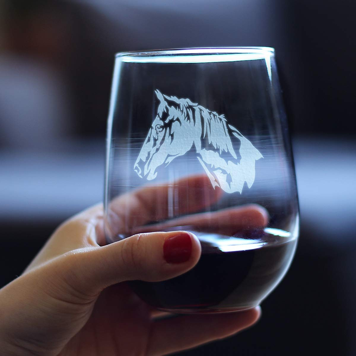 Horse Face Stemless Wine Glass - Western Themed Farm Decor and Gifts for Horseback Riders - Large 17 Oz Glasses