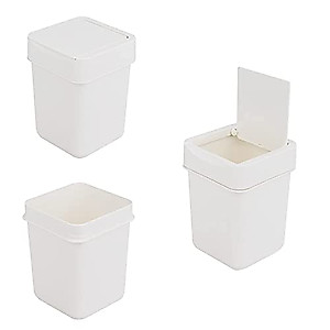 carrotez Small Trash Can with Lid, 2 Liter/ 0.5 Gallon, Mini Trash Can, Waste Basket, Garbage Container for Coffee Bar, Bathroom, Kitchen, Office, Desk, Bedroom, Tabletop - White