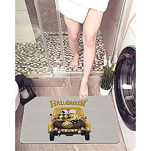 Super Absorbent Diatom Mud Mat Halloween Gold Polka Dot Pumpkin Truck Retro Quick-Drying Thin Bath Mat Non-Slip Bathtub Mat Anti-Skid Rubber Bathroom Shower Mat 16x24in