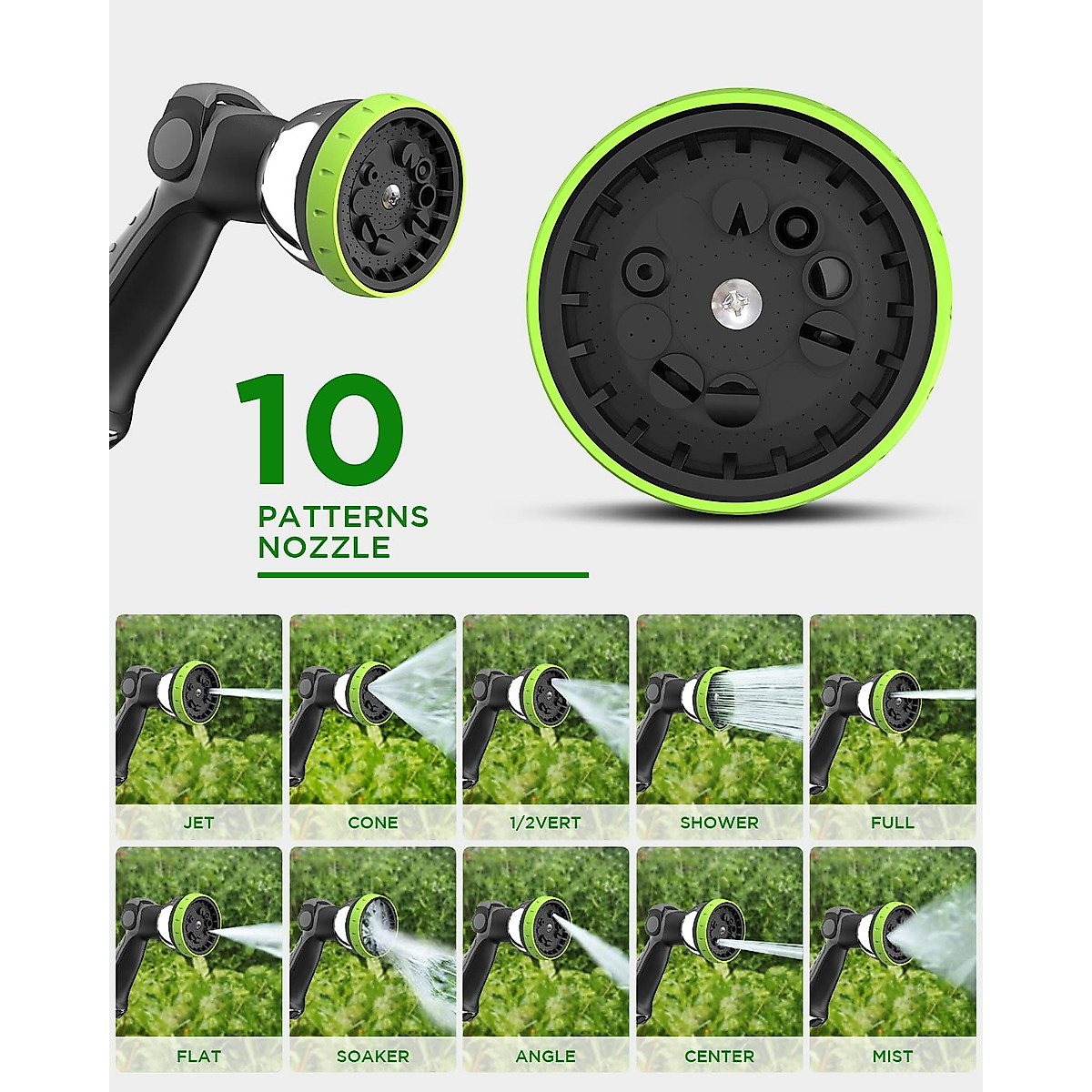 MYTOL Retractable Garden Hose Reel, 1/2 Inch x 100 ft + 6 ft Wall Mount Hose Reel with Automatic Slow Rewind System, Any Length Lock, 10 Patterns Hose Nozzle, 180°Swivel Bracket, for Garden Watering