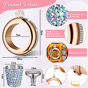 Tioncy 2 Set Rhinestone Bracelet 3.5 oz 304 Stainless Steel Bling Bangle Set with 2 Rhinestone Glass and Funnel for Women Girls Bachelorette Birthday Party Gift(Rose Gold)