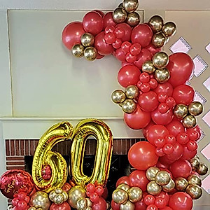 Red Gold Balloon Garland Arch Kit -100pcs 18Inch 12Inch 10Inch 5Inch with Red Metallic Chrome Gold and Red Gold Confetti Balloons for Christmas Holiday Candy Theme Xmas Birthday Decorations