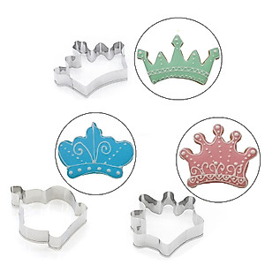 Crown Cookie Cutter Set of 3 pcs, Stainless Steel Princess Crown Shaped Fondant Cutters Baking Molds