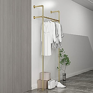 MBQQ Industrial Pipe Clothing Rack,Vintage Commercial Grade Pipe Clothes Racks,Display Rack On Wall for Hanging Clothes Retail Display,Heavy Duty Steampunk Iron Garment Racks,Gold