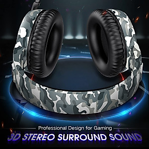 Gaming Headsets for Xbox One PC PS4 PS5 - Computer Over Ear Headphones with Noise Cancelling Mic & Stereo Sound for Nintendo Switch - Camo