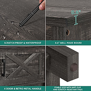 YITAHOME Farmhouse TV Stand with LED Light and Power Outlet, TV Media Console for up to 40 Inch TV, Rustic Entertainment Center Table TV Cabinet for Living Room, Dark Grey, 35'' Wide