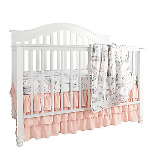 Sahaler Nursery Crib Bedding Set for Baby Girls & Boys Baby Minky Blanket, Crib SheetDust Ruffle -3 Pieces Set, Grey Watercolor Birds