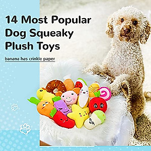LEGEND SANDY 14 Pack Dog Squeaky Toys Cute Stuffed Plush Fruits Snacks and Vegetables Dog Toys for Puppy Small Medium Dog Pets