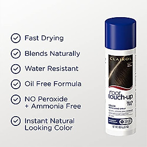 Clairol Root Touch-Up Temporary Spray, Dark Brown Hair Color, 2 Count (Packaging May Vary)