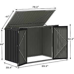 Devoko Outdoor Storage Shed 5.8 x 3.3 FT Metal Trash Shed Waterproof Outside Storage with Lid Chain Hydraulic Gas Rod for Trash Can Weeding Tools