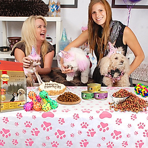 KEFAN 4 Pack Puppy Dog Pet Paw Print Plastic Tablecloth Table Cover Pink Paw Birthday Party Decorations Dog Party Decorations, Puppy Party Supplies for Dog Cat Birthday Party (51 Inch x 86 Inch) (4)