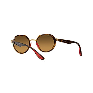 Ray-Ban RB3703M Scuderia Ferrari Collection Round Sunglasses, Gold/Brown Mirrored Grey Polarized, 51 mm
