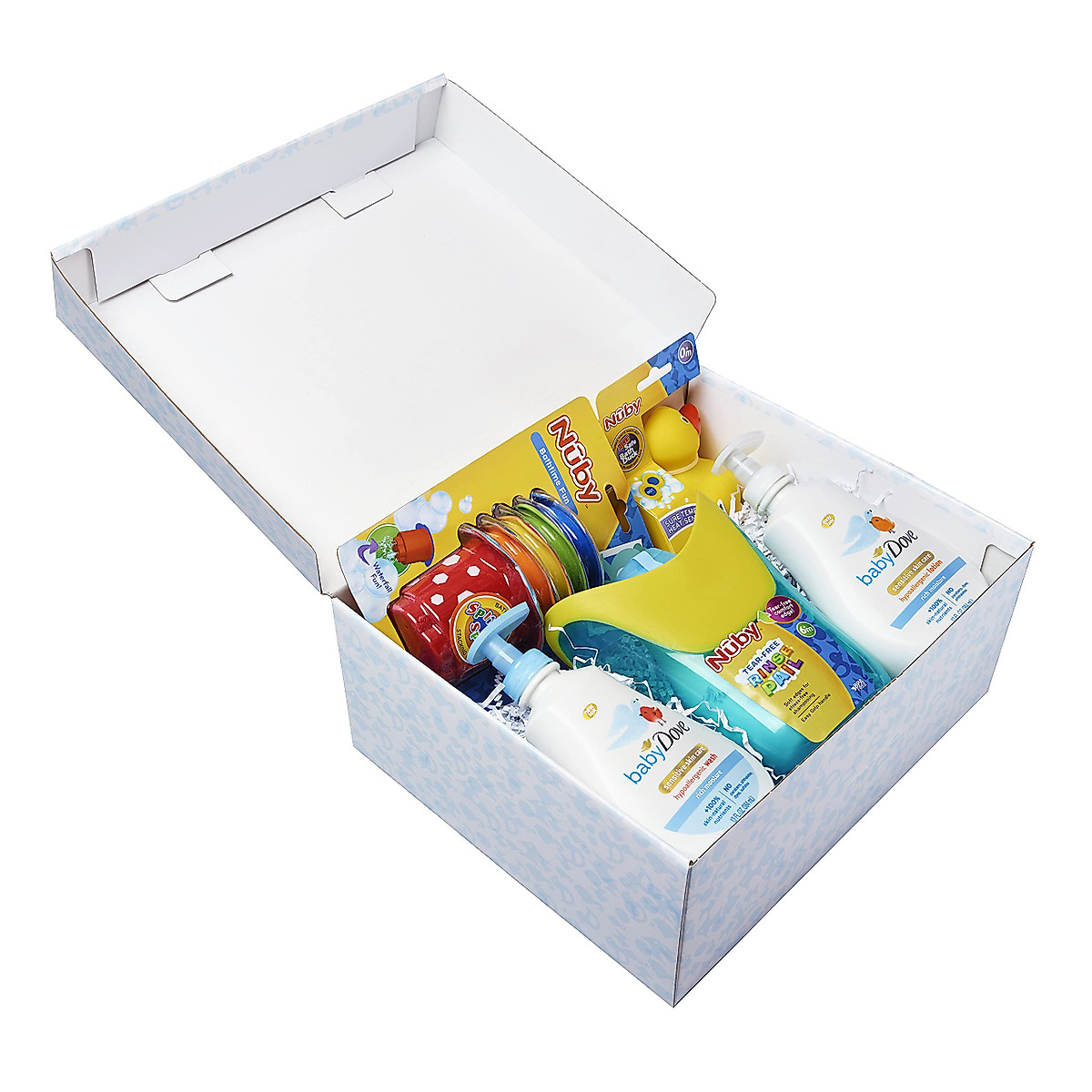 Baby Dove + Nuby Splish Splash Bathtime Gift Set Body Wash, Shampoo, Lotion, Hot Safe Bath Duck, Stacking Cups and Tear-Free Rinse Pail Baby Dermatologist Tested