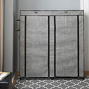 Simplify 7 Tier Double Wide 14 Shelf Shoe Storage Closet Organizer Rack with Cover and Side Pockets, Freestanding, Holds 42 Pairs, Good for Sneakers, Flats, Heels & Boots, Black