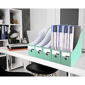 ANSSDO 12 Pack Teal Cardboard Magazine Holders, Premium Magazine File Holder for Desk, Foldable Large Volume Magazine File Organizer as Book Bins or Folder Holder for Office or School…
