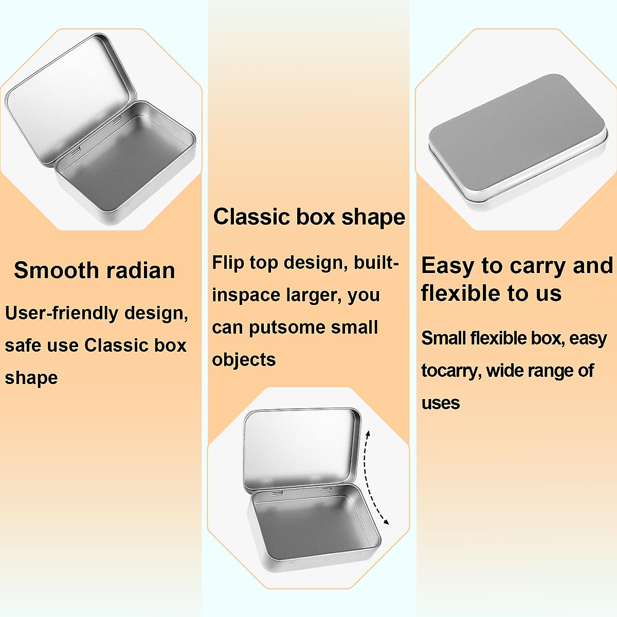 3 Pack Tin Box Containers 3.46 x 2.36 x 0.7 Inch Rectangular Metal Tin Box with Lid Empty Hinged Tins Box Containers Metal Storage Box with Hinge Lids for Home Organizer Storage Candy Jewelry, Silver