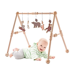 Etucdose Wooden Baby Gym with 5 Gym Toys, Detachable Wooden Play Gym Frame Activity Gym Hanging Bar Baby Toy for Activity Gym, Ages Newborn + (Jungle Animal Theme)