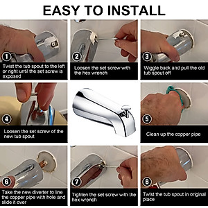 1 Pack Slip on Tub Spout with Diverter, Compatible with American Standard 8888026.002 Tub Spout, Bathroom Bathtub Faucet, Fits 1/2" Copper Water Tube(5/8" Diameter), Polished Chrome, 5/32" Hex Wrench