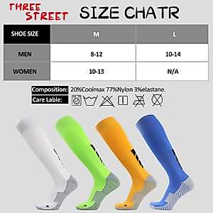 Three street Baseball Socks, Over Knee High Coolmax Wicking Moisture Sport Football Softball Volleyball Long Compression Socks White 3 Pairs Large