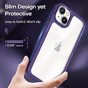 TAURI [5 in 1 Defender Designed for iPhone 13 Case 6.1 Inch, with 2 Pack Tempered Glass Screen Protector + 2 Pack Camera Lens Protector [Military Grade Protection] Shockproof Slim Thin-Dark Purple