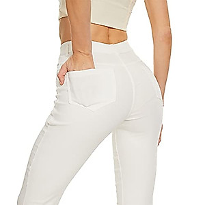 NanaDay Womens Hyper Stretch Skinny Pants Comfy Jeans with Pockets (Off-White, 2XL)