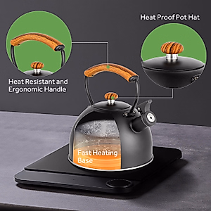 YSSOA Whistling Stovetop Tea Kettle, 3.2 Quart Stainless Steel Teapot with Cool Touch Ergonomic Handle, Hot Water Fast to Boil, Black