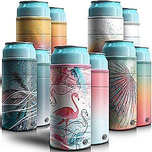 UP SWAVE Slim Can Cooler Sleeves - Premium Reversible Beer Can Sleeves - Slim Can Insulator 5 pack - Adjustable Design Fits Most Bottles & Skinny Cans from 8 to 12oz - 10 Reversible Designs