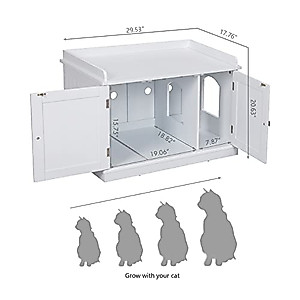 PAWLAND Cat Litter Box Enclosure, Litter Box Furniture Hidden, Indoor Cat Toilet House for Pet Cat, Cat House Side Table with Vent Holes, White