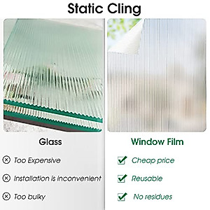 Coavas Privacy Film - Fluted/Reeded Glass, Non-Adhesive Sun/Heat/UV Blocking (29.5 x 118 inches)