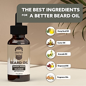 Crafted Beards Beard Oil Beard Oil Conditioner - Leave Your Beard Feeling Amazing - All Natural Ingredients - No Residue - Mustache Oil - 1oz - Made in the USA (Sandalwood Bourbon)