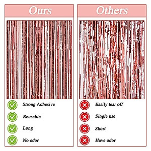 RUBFAC Rose Gold Foil Fringe Curtain, 6.4x8 Feet, Pack of 2, Metallic Rose Gold Streamers, Rose Gold Backdrop for Party Decorations for Birthday Decor Bachelorette Wedding Princess Party Graduation