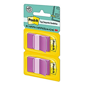 Post-it Flags, 50/Dispenser, 2 Dispensers/Pack, 1 in Wide, Purple (680-PU2)