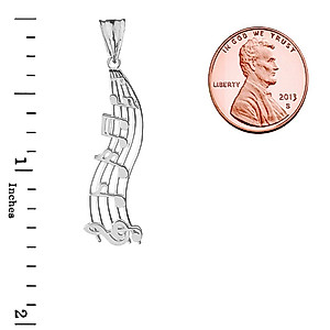 Fine Vertical Musical Notes Charm Pendant in Sterling Silver