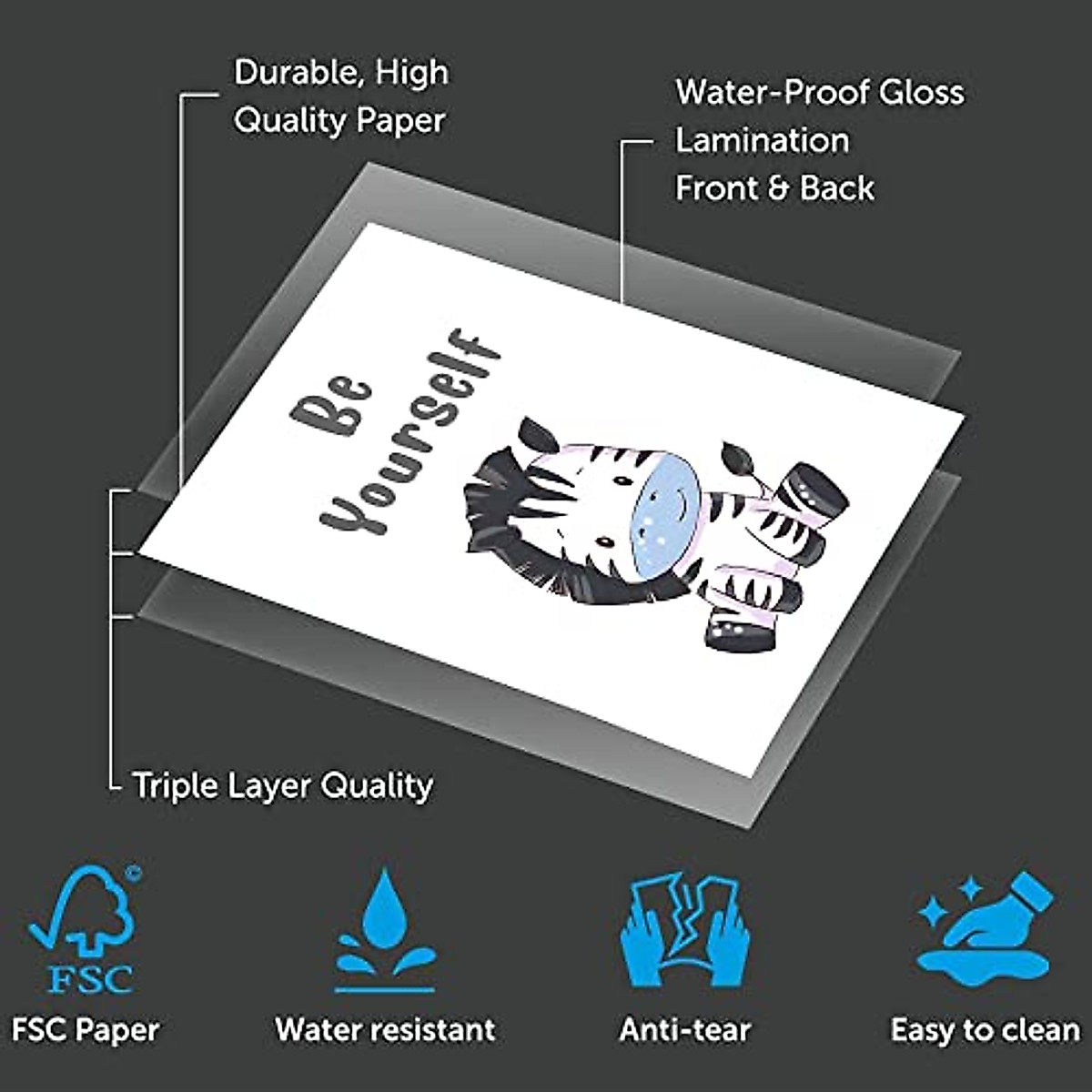 Safari Nursery Decor for Baby Boys Newborn, Set of 6 Unframed 8x10 Inch Jungle Themed Neutral Prints for Baby Room Classroom Birthday Wall Decor, Extra Thick Motivational Quotes Poster Made to Last