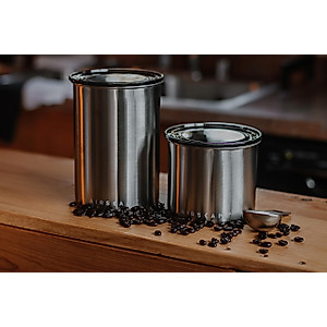 Planetary Design Airscape Stainless Steel Coffee Canister | Food Storage Container | Patented Airtight Lid | Push Out Excess Air Preserve Food Freshness (Small, Brushed Steel)