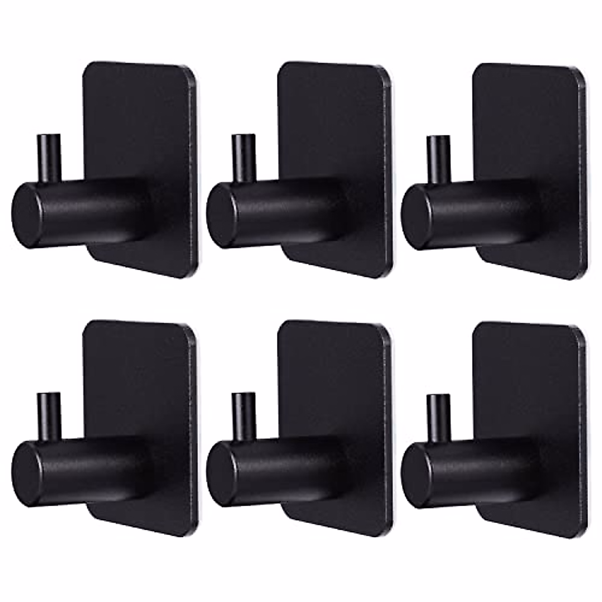 Prudiut 6 Pack Black Adhesive Hooks Heavy Duty Wall Hook Shower Hook Towel Hooks for Hanging Bathroom Bedroom Kitchen Door