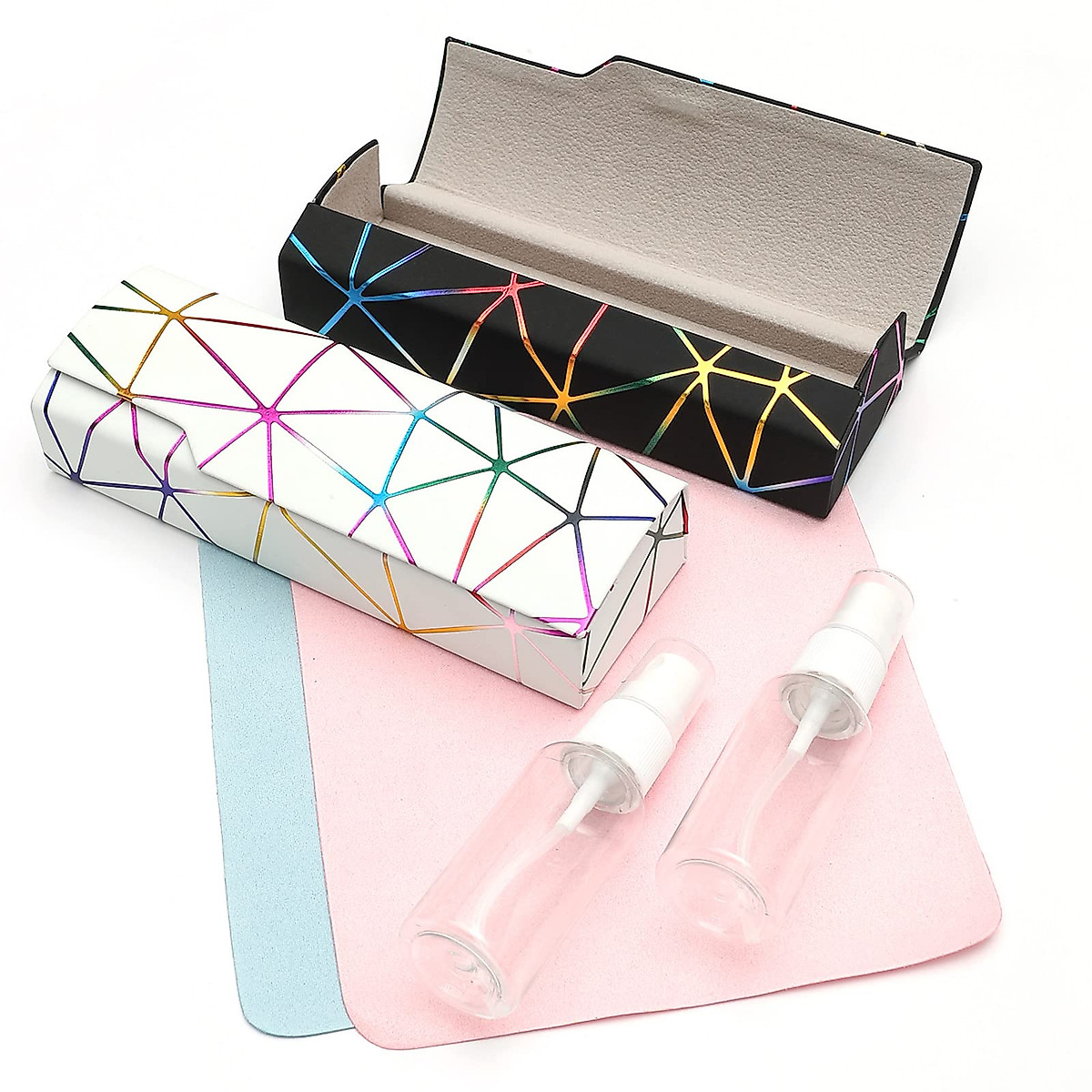 Abwuulq- lattice dazzling glasses case,Portable protective case for glasses，Fashion glasses rigid cover,unisex (Black + white)