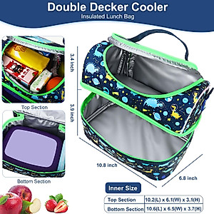 RHCPFOVR Kids Lunch Bag - Double - Decker Cooler Insulated Lunch Box for Boys Girls,Washable Lunch Bag with Strap and Reusable Toddler Lunchbox for School and Daycare